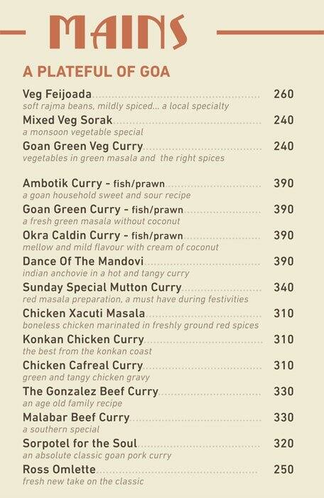 Menu at Casa De Goa, Bengaluru