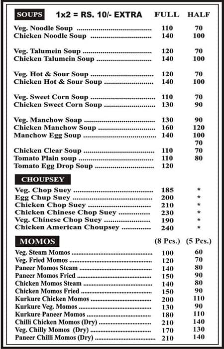 Menu of Raju Chinese Food, Rajouri Garden, New Delhi