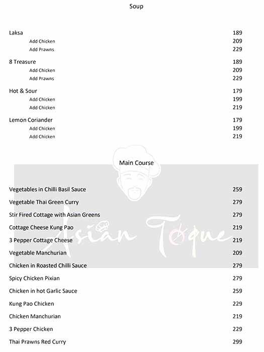 Menu at Asian Toque, Pune