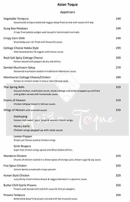 Menu at Asian Toque, Pune