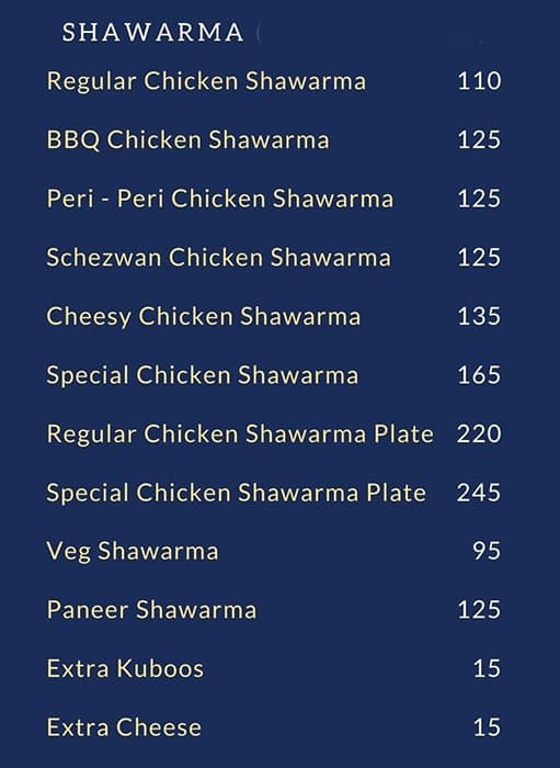 Menu of Shawarma Inn, Anna Nagar West, Chennai