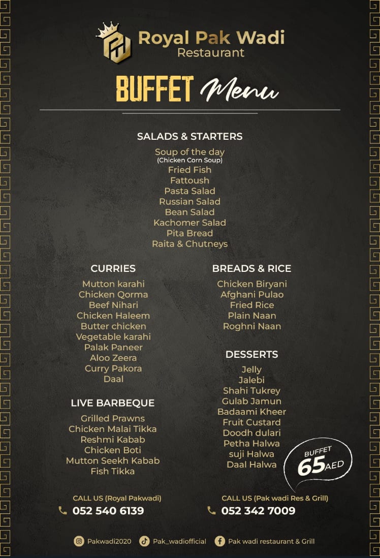 Menu of Royal Pak Wadi, Al Nahda, Dubai