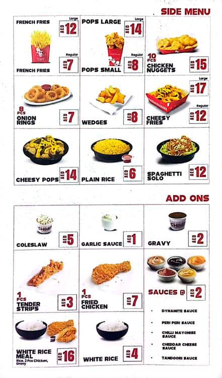 Menu of Chikex, Al Barsha South, Dubai