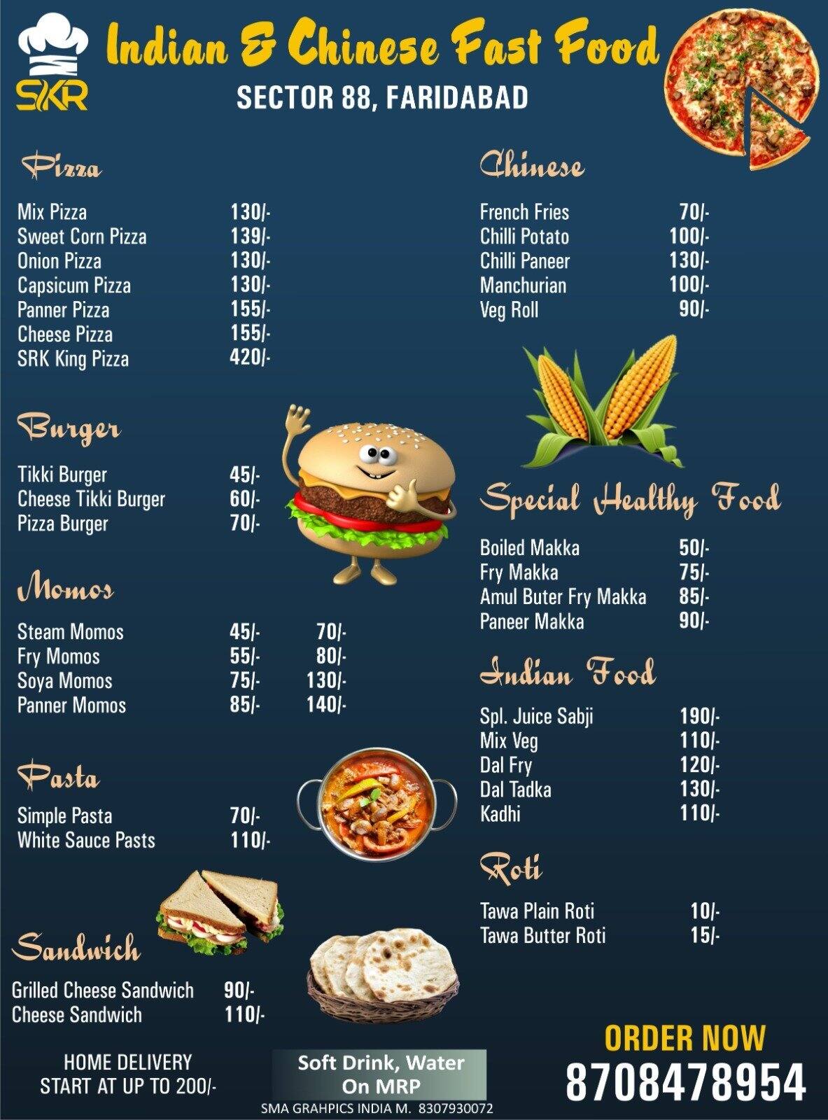 Menu of SKR Indian & Chinese Fast Food, Sector 28, Faridabad