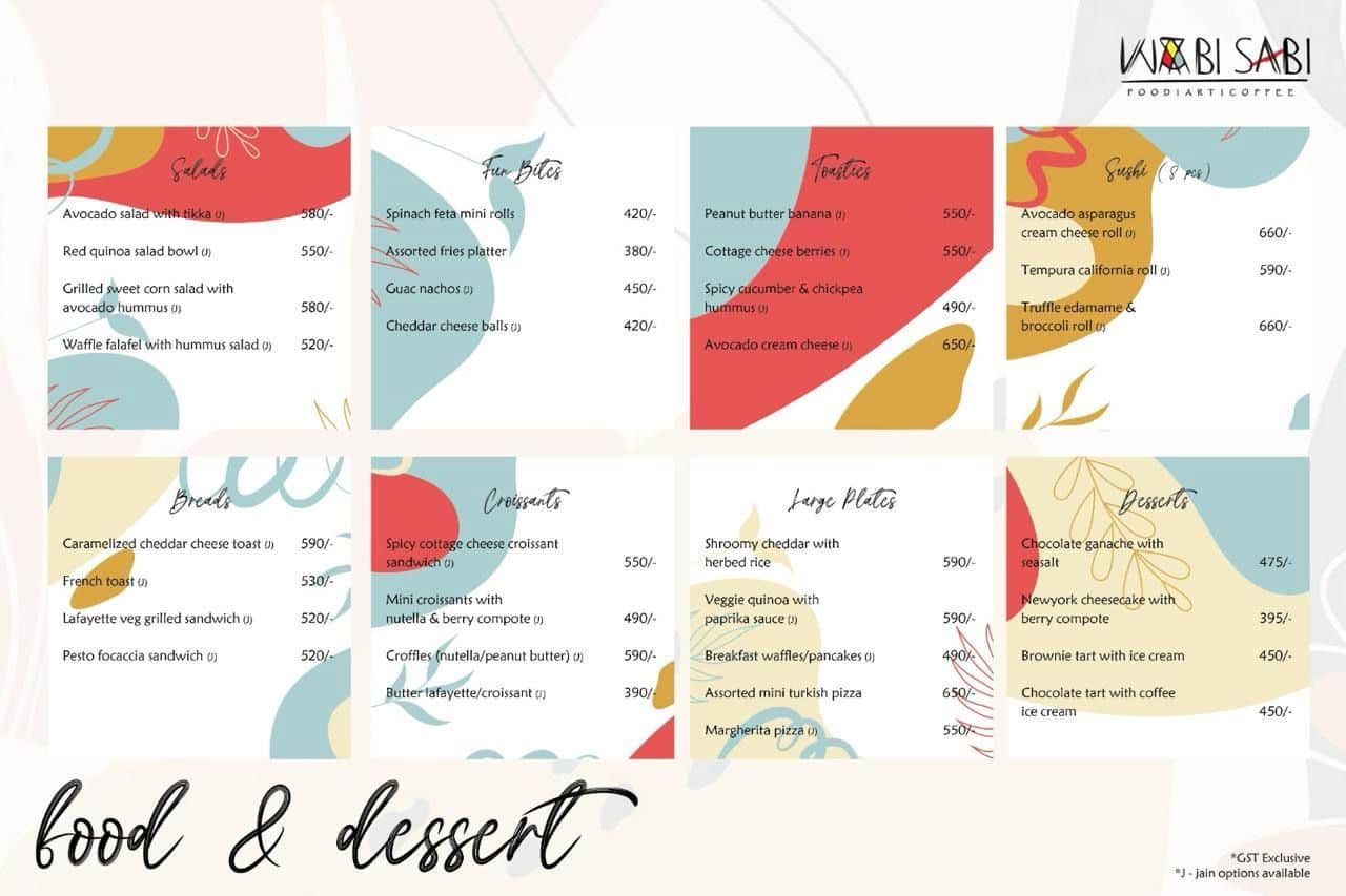 Menu of Wabi Sabi - Art Cafe, Bodakdev, Ahmedabad