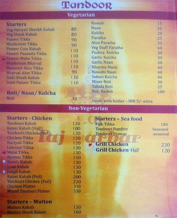 Menu at Taj Darbar, Bengaluru, S 1