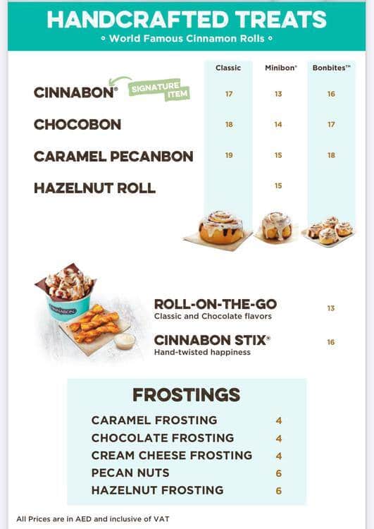 Menu of Cinnabon, Al Shahama, Abu Dhabi