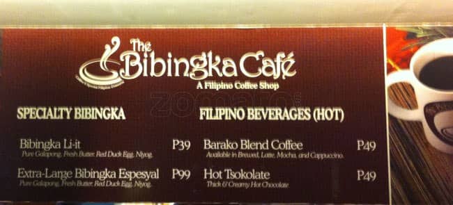 Menu at Bibingka Cafe, Quezon City