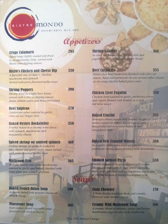 Menu at Bistro Mondo restaurant, Makati