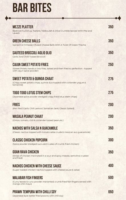 Menu of Raasta Cafe, Rasta Peth, Pune