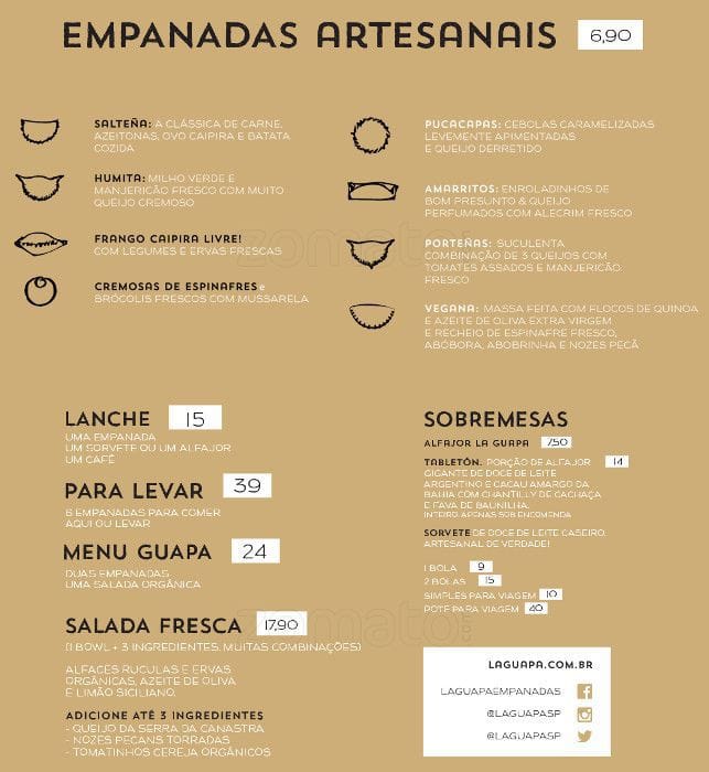 Menu at La Guapa Empanadas Craft and Coffee cafe, São Paulo, R ...