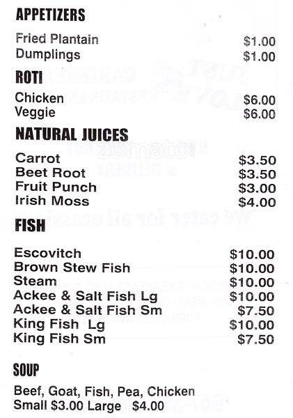 Menu at Just Love Restaurant, Toronto