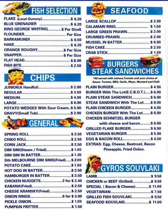 City Hall Fish Shop menu, Menu restauracji City Hall Fish Shop, Hampton ...