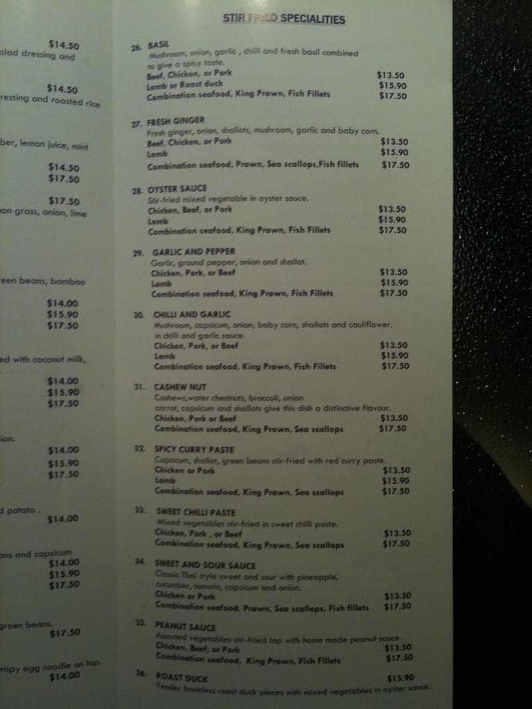 Menu at Thai Lily Restaurant, Carindale, 4 Bedivere St