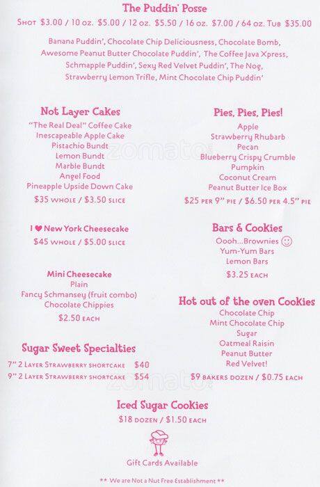 Menu at Sugar Sweet Sunshine Bakery, New York City, 126 Rivington St