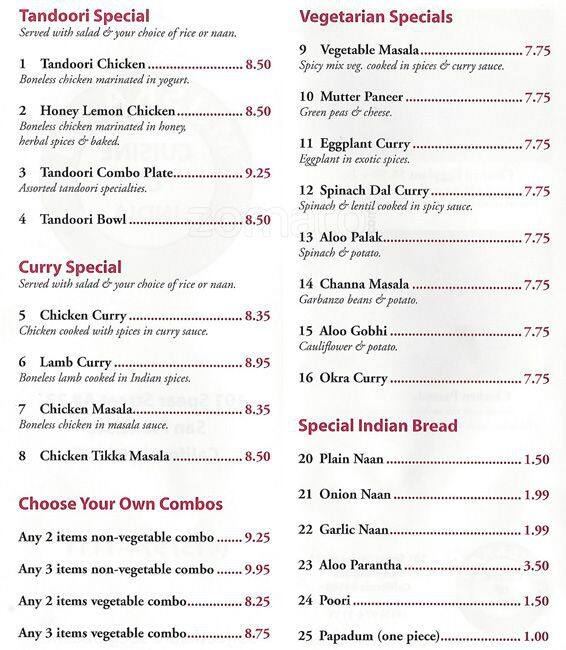Muskaan Cuisine of India Menu, Menu for Muskaan Cuisine of India, SOMA ...
