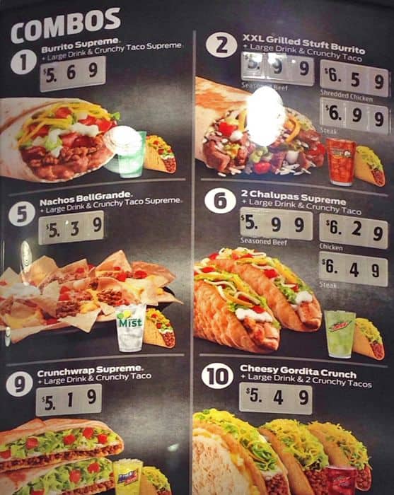 Menu at Taco Bell restaurant, Dallas, AAFES Headquarters 3911 S Walton ...