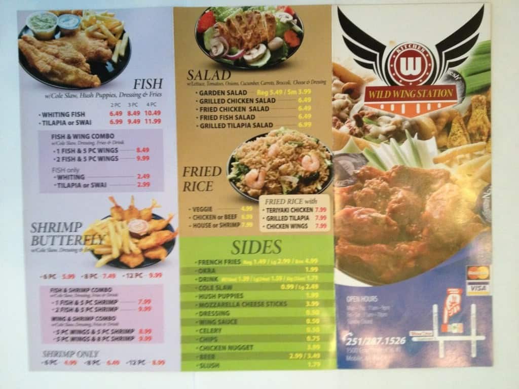 Menu at Wild Wing Station restaurant, Mobile, Government St J
