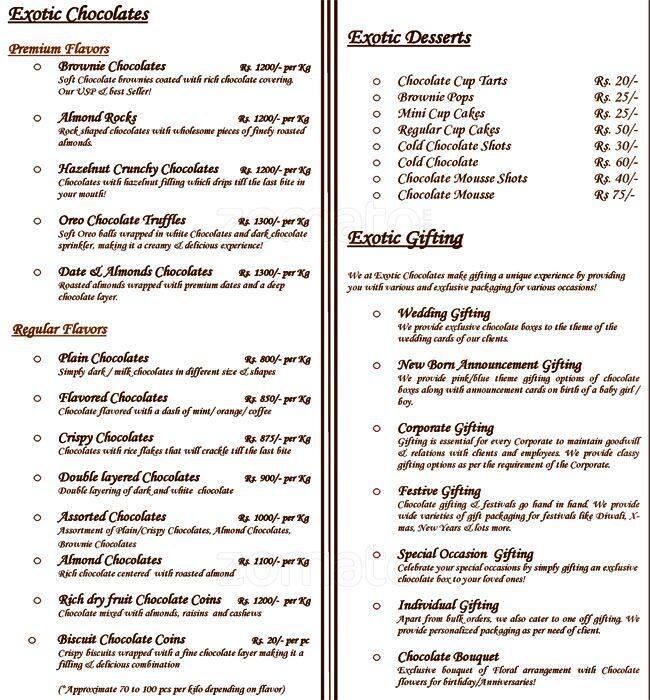 Exotic Chocolates Menu, Menu for Exotic Chocolates, Grant Road, Mumbai ...