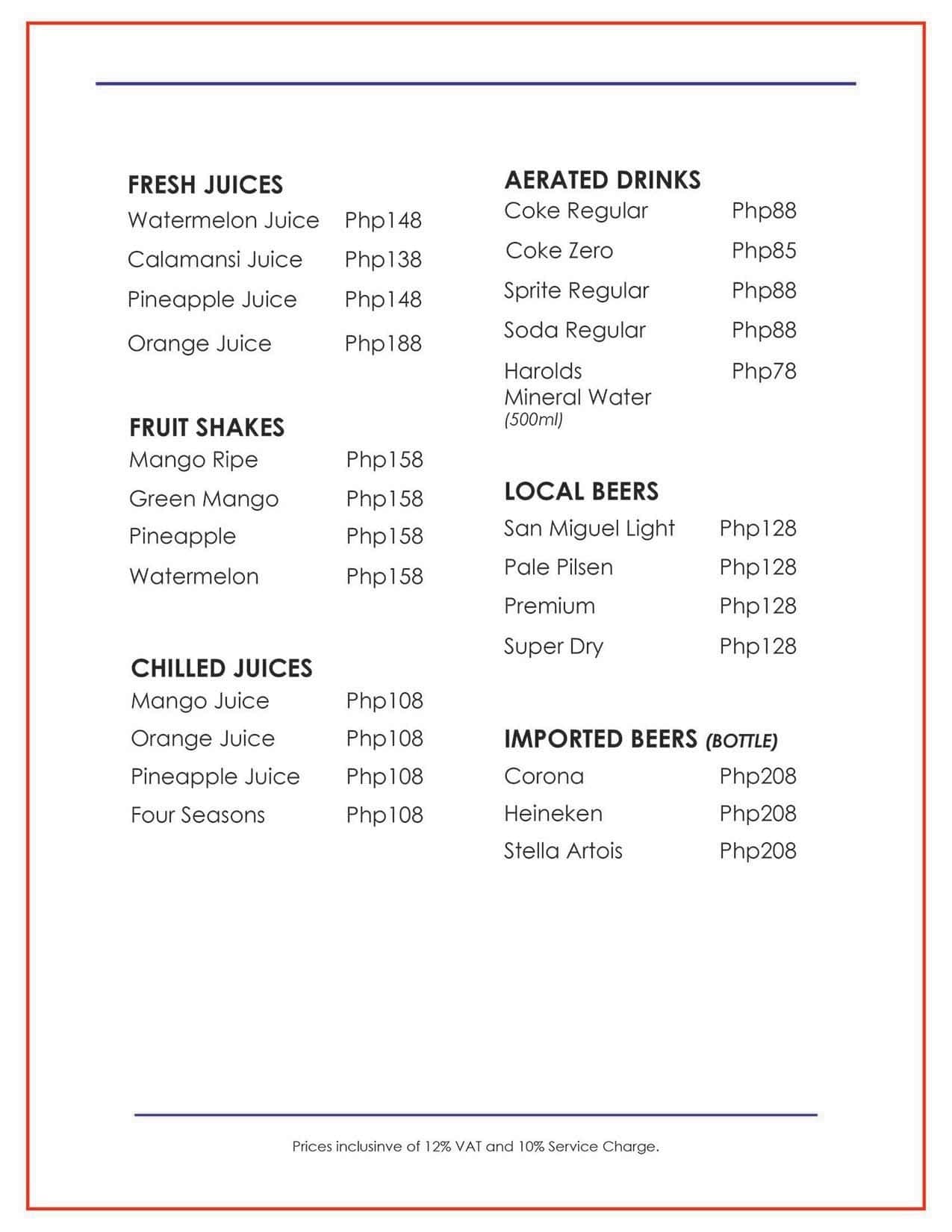 Menu at Highlights pub & bar, Cebu City