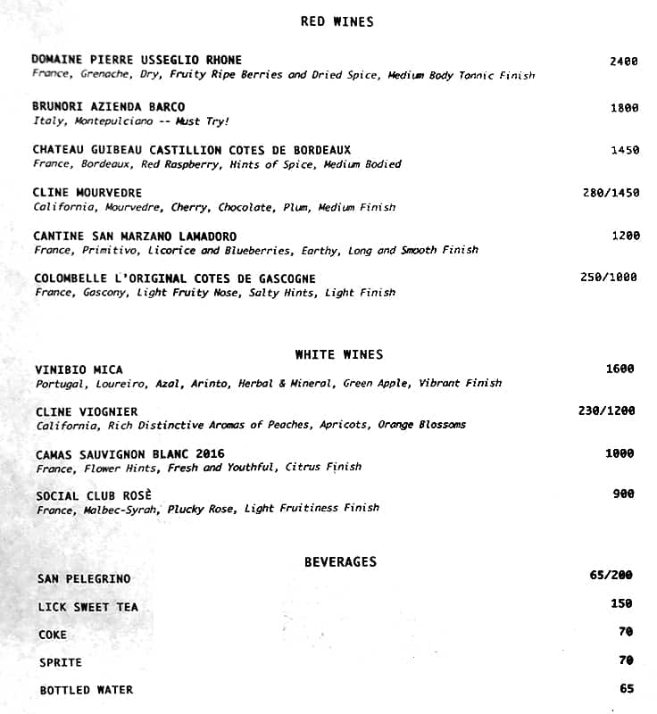 Menu at La Spezia restaurant, Quezon City