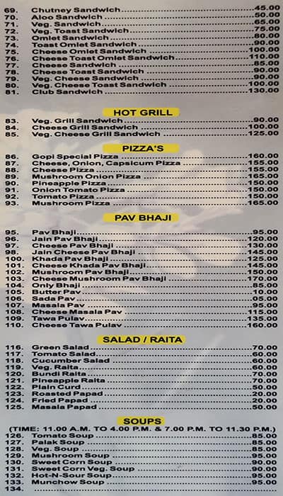 Menu of Sai Gopi Pure Veg, Sakinaka, Mumbai