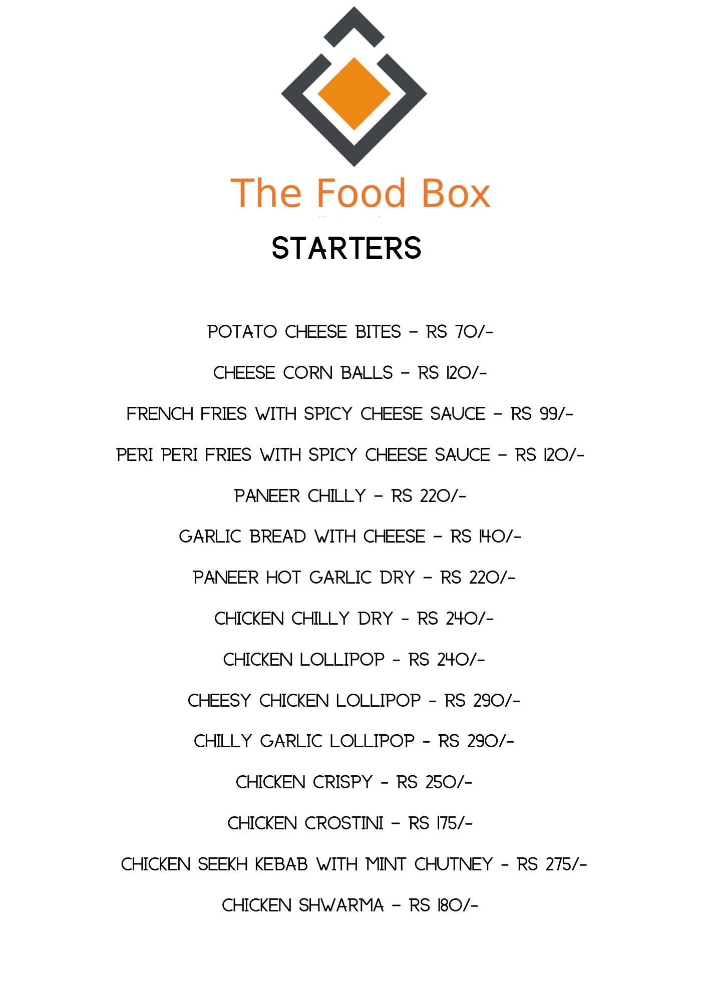 Menu of The Food Box, Chakala, Mumbai