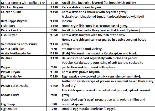 Menu of Madina Hotel, Mahim, Mumbai
