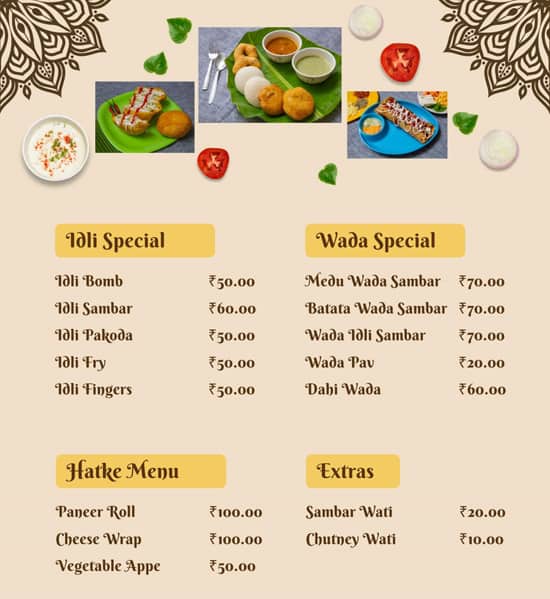Menu of Idli Hut, Sinhgad Road, Pune