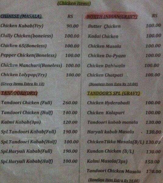 Tandoor Garden Menu, Menu for Tandoor Garden, BTM, Bangalore - Zomato