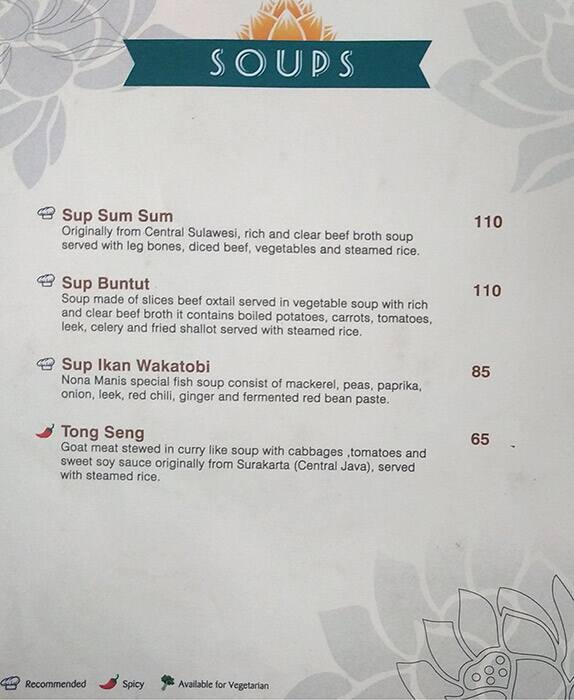 Menu at Nona Manis Lippo Mall Kemang restaurant, South Jakarta