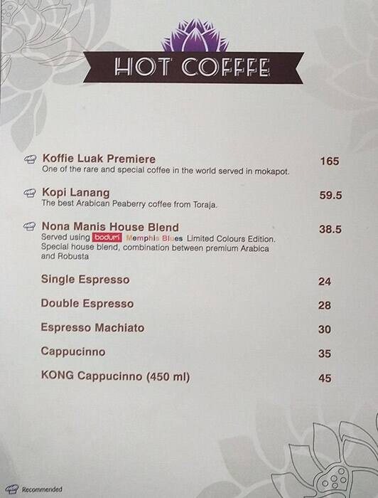 Menu at Nona Manis Lippo Mall Kemang restaurant, South Jakarta