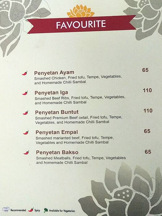 Menu at Nona Manis Lippo Mall Kemang restaurant, South Jakarta