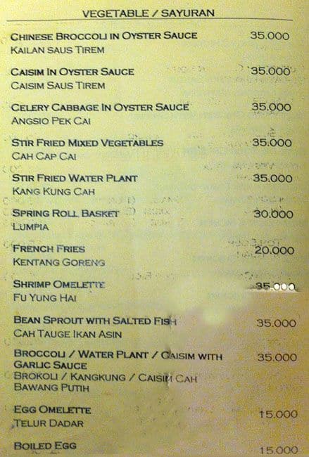 Menu at Peninsula Restaurant - Hotel Peninsula, Jakarta