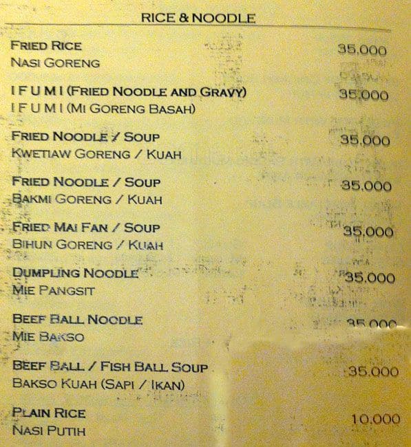 Carta de Peninsula Restaurant - Hotel Peninsula, Yakarta