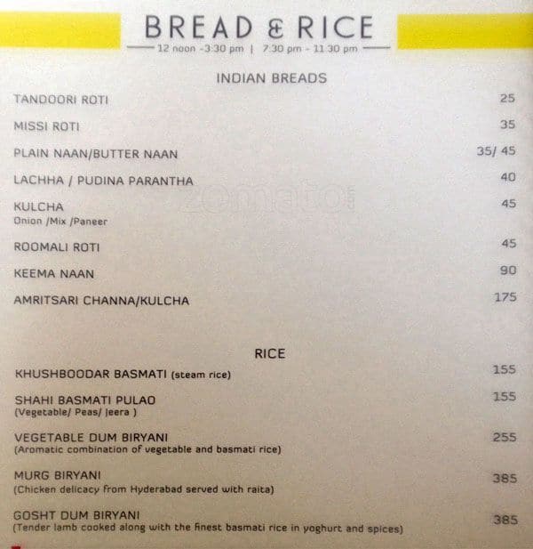 Menu at The Niche, Panchkula, 5 Sco