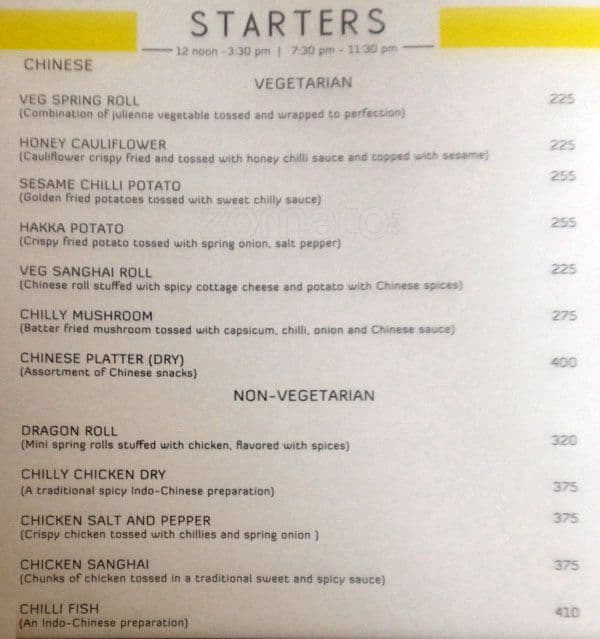 Menu at The Niche, Panchkula, 5 Sco