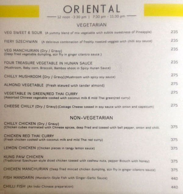 Menu at The Niche, Panchkula, 5 Sco