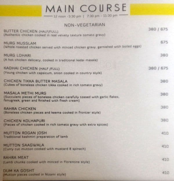 Menu at The Niche, Panchkula, 5 Sco