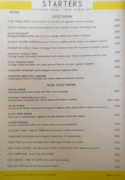 Menu at The Niche, Panchkula, 5 Sco