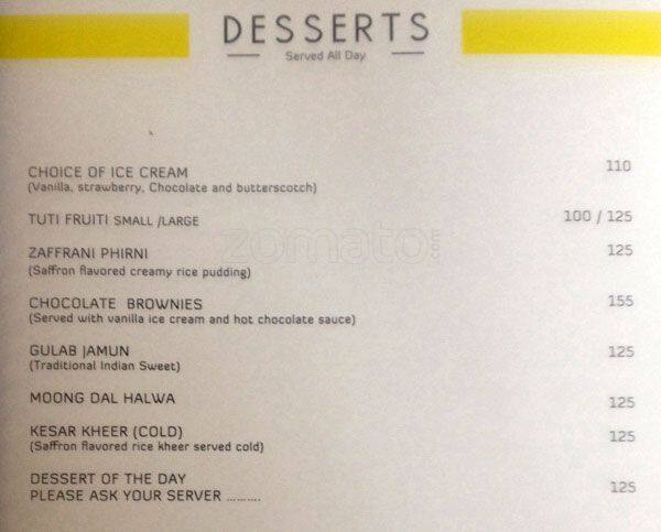 Menu at The Niche, Panchkula, 5 Sco