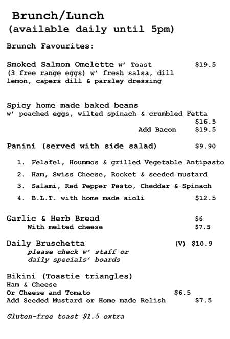 Menu at White Rabbit Record Bar, Kensington