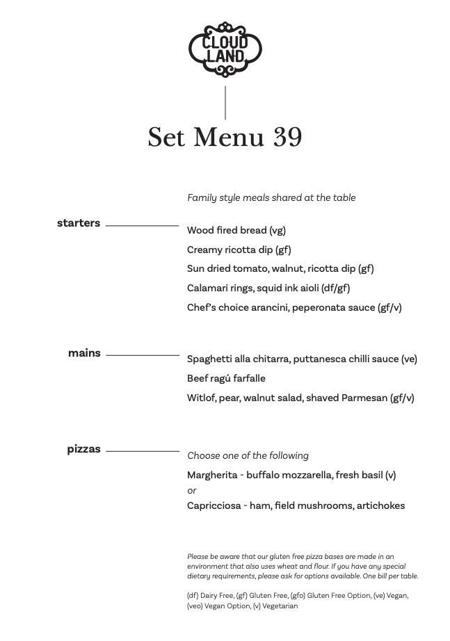 Menu at Cloudland restaurant, Fortitude Valley