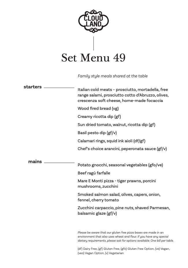 Menu at Cloudland restaurant, Fortitude Valley