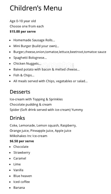 Menu at Josephine's Restaurant at the Briars, Mount Martha