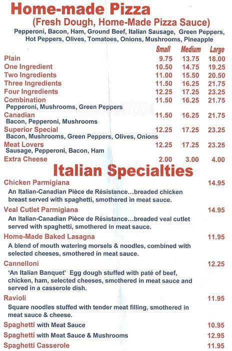 Menu at Superior Restaurant, Mississippi Mills