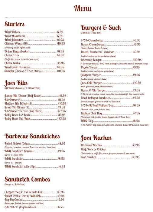 Menu at Smokin' Joe's Ribhouse BBQ, Rogers