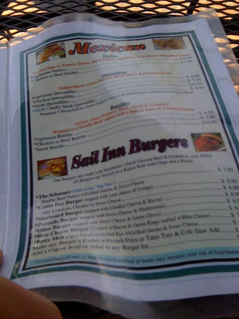 Menu at Sail Inn Bar & Grill, Traverse City