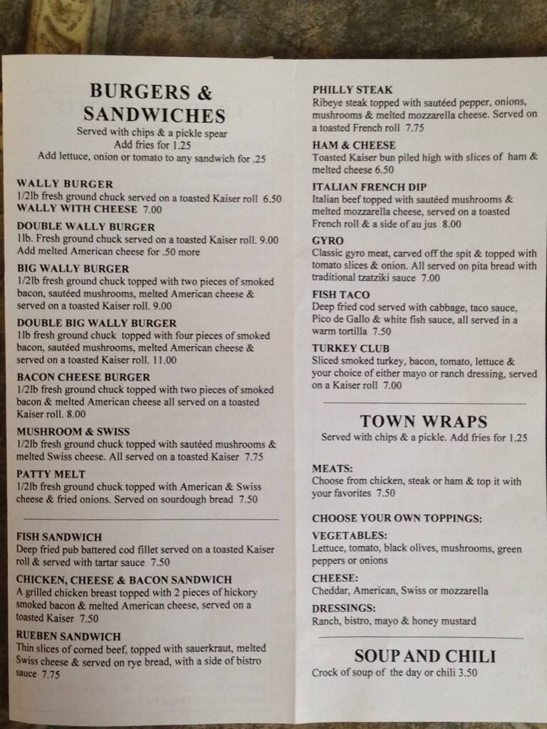 Menu at Henkel's Town Pump pub & bar, Rhinelander