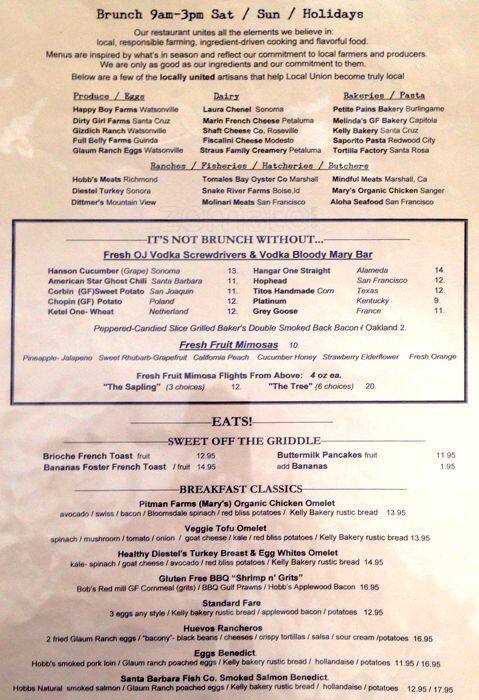 Menu at Local Union 271 pub & bar, Palo Alto